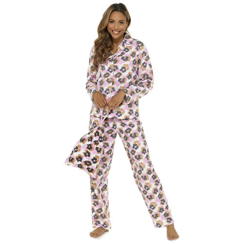 Ladies Multi Leopard Print Pyjamas In Gift Bag | Wholesale Ladies ...