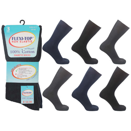 Mens Ribbed Flexi-Top Cotton Socks Dark Assorted | Diabetic Socks | A&K ...