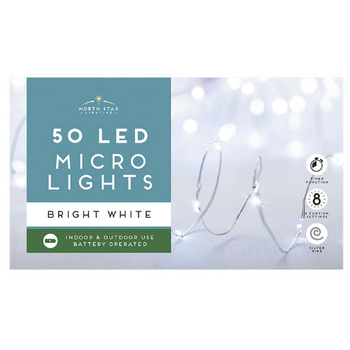 50 LED Battery Operated Micro Lights Bright White | Wholesale Toys ...